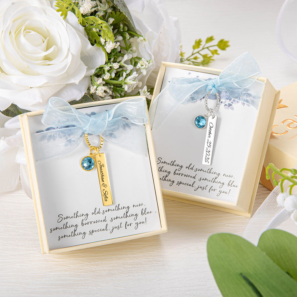 Personalized Blue Crystal Bridal Bouquet Charm with Engraved Text and ...