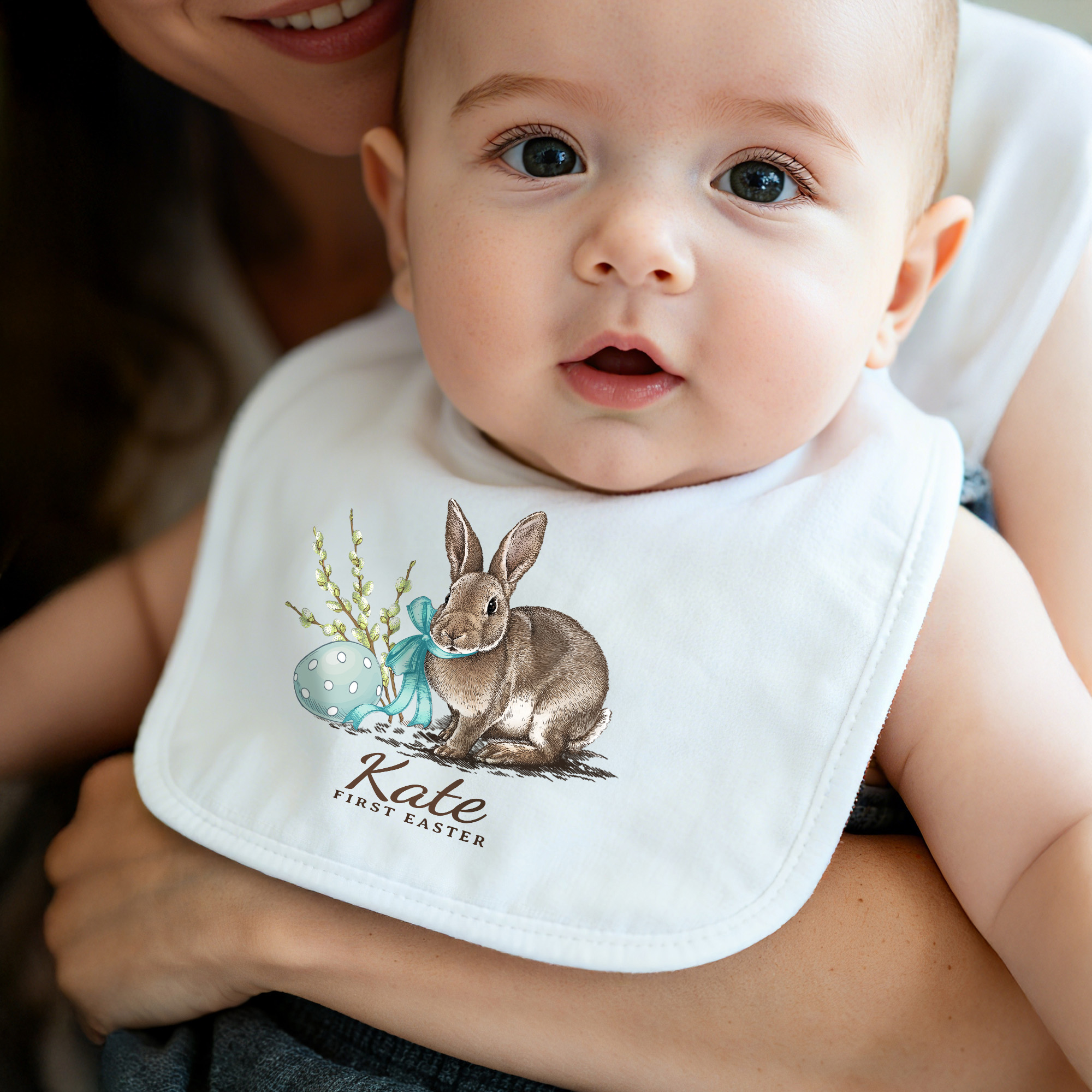 Personalized First Easter Bunny Baby Bib with Name and Easter Egg Baby ...