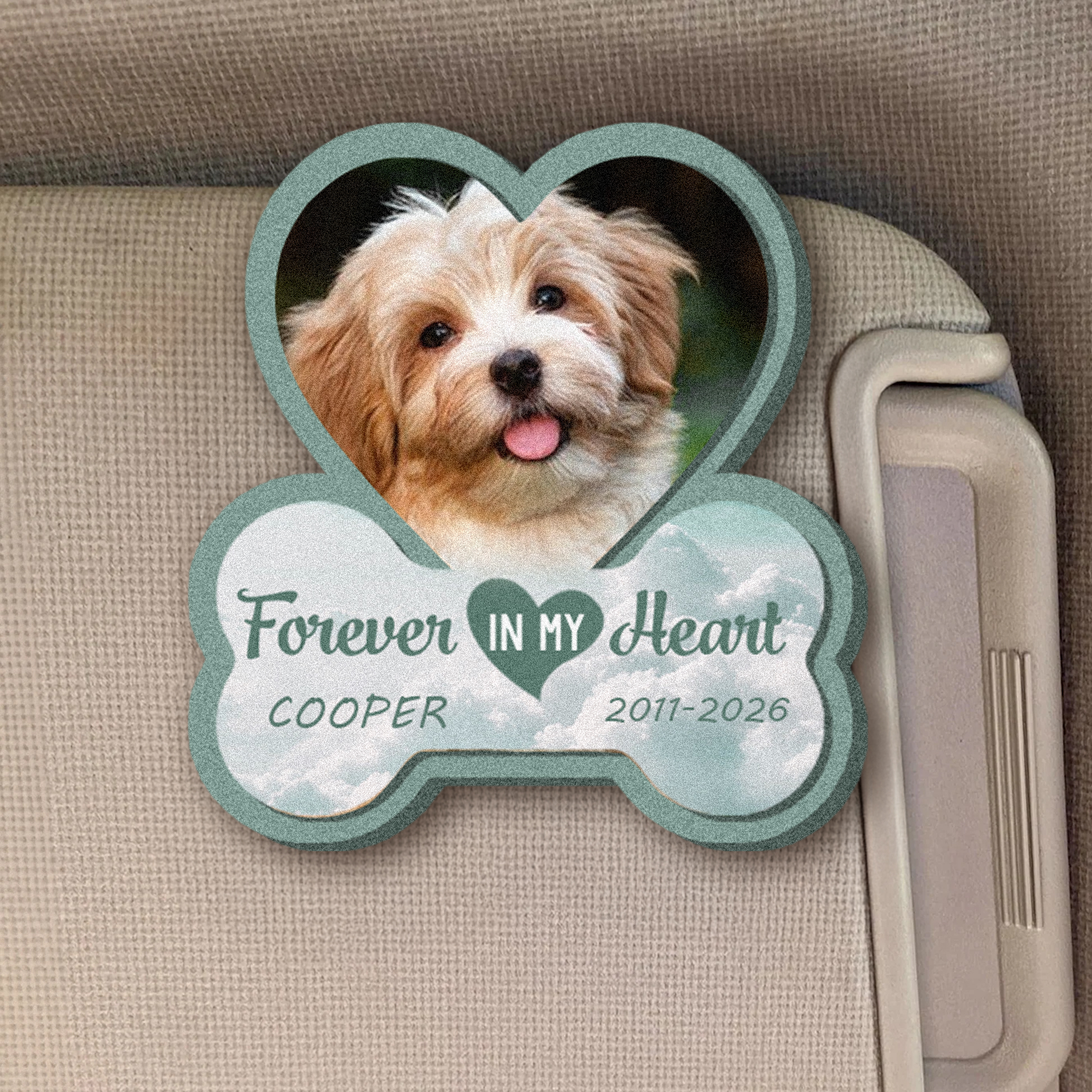 Personalized Heart Dog Bone Wooden Photo Car Visor Clip with Name and ...