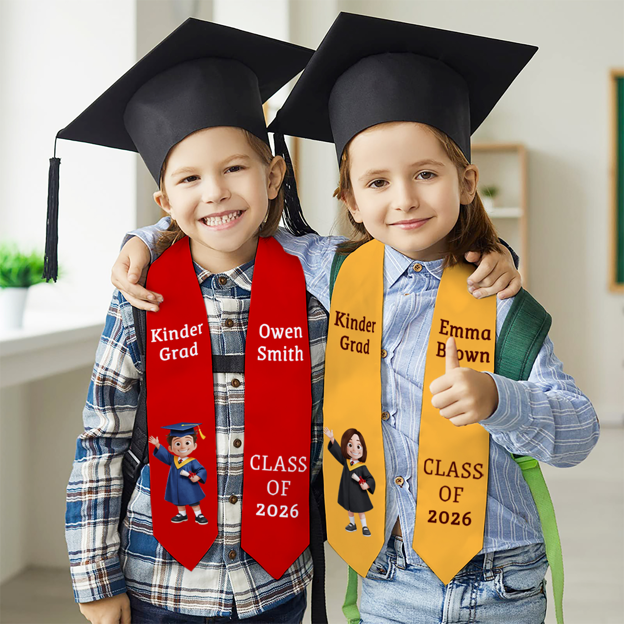 Personalized Cartoon Character Multi-Color Graduation Sash with Name ...