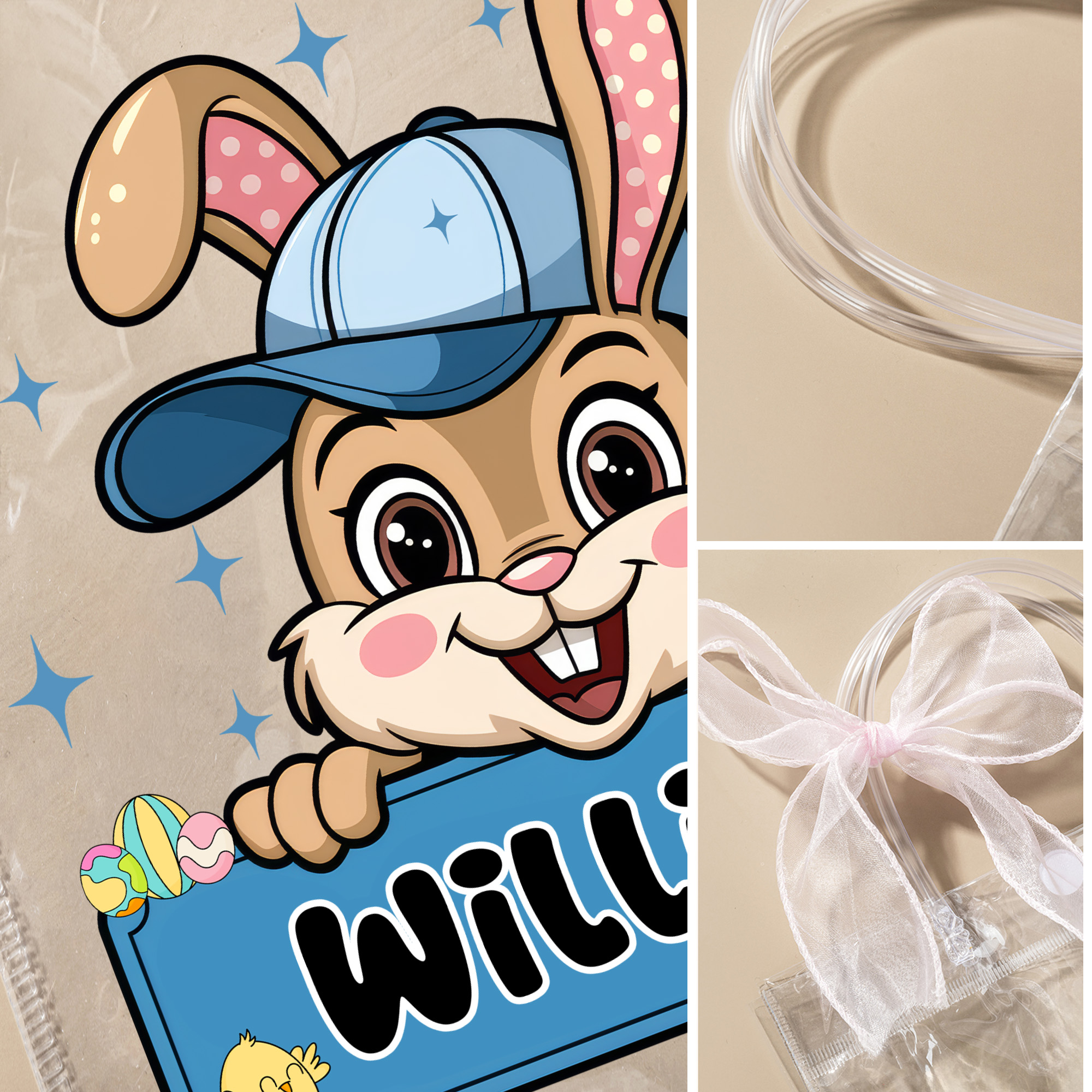 Personalised Cute Cartoon Rabbit Transparent Tote Bag with Pink Bow and ...