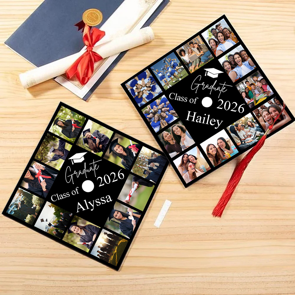Personalised 12 Photos Collage Graduation Cap Topper with Name and Year ...