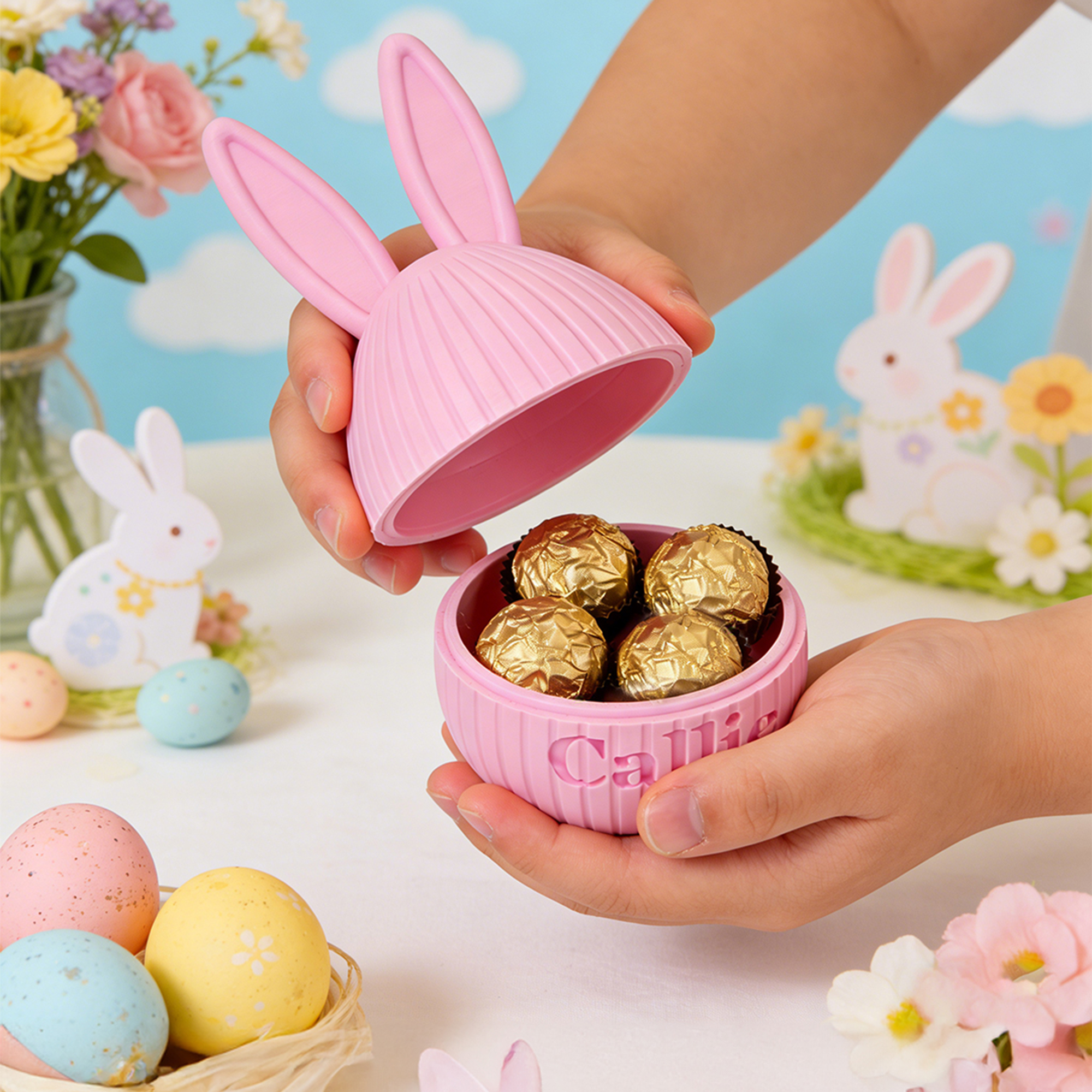 Personalized Multicolor Cute 3D-Printed Bunny Ear Design Easter Egg ...