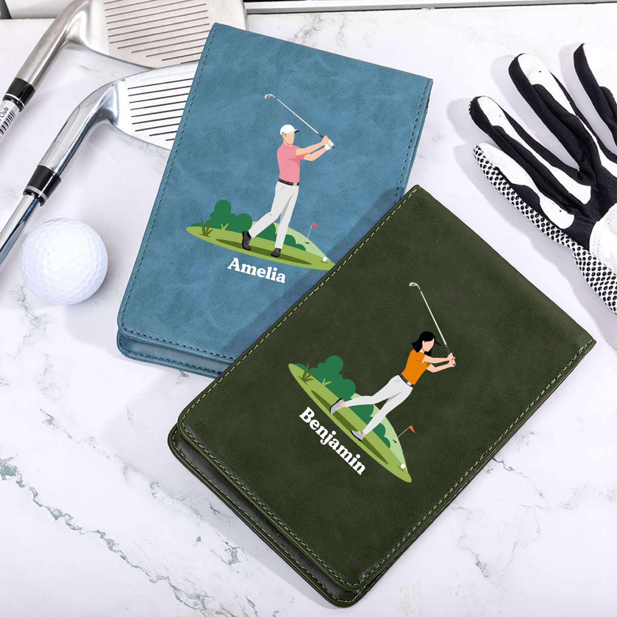 Personalized Cartoon Golf Character PU Leather Golf Scorecard Holder ...