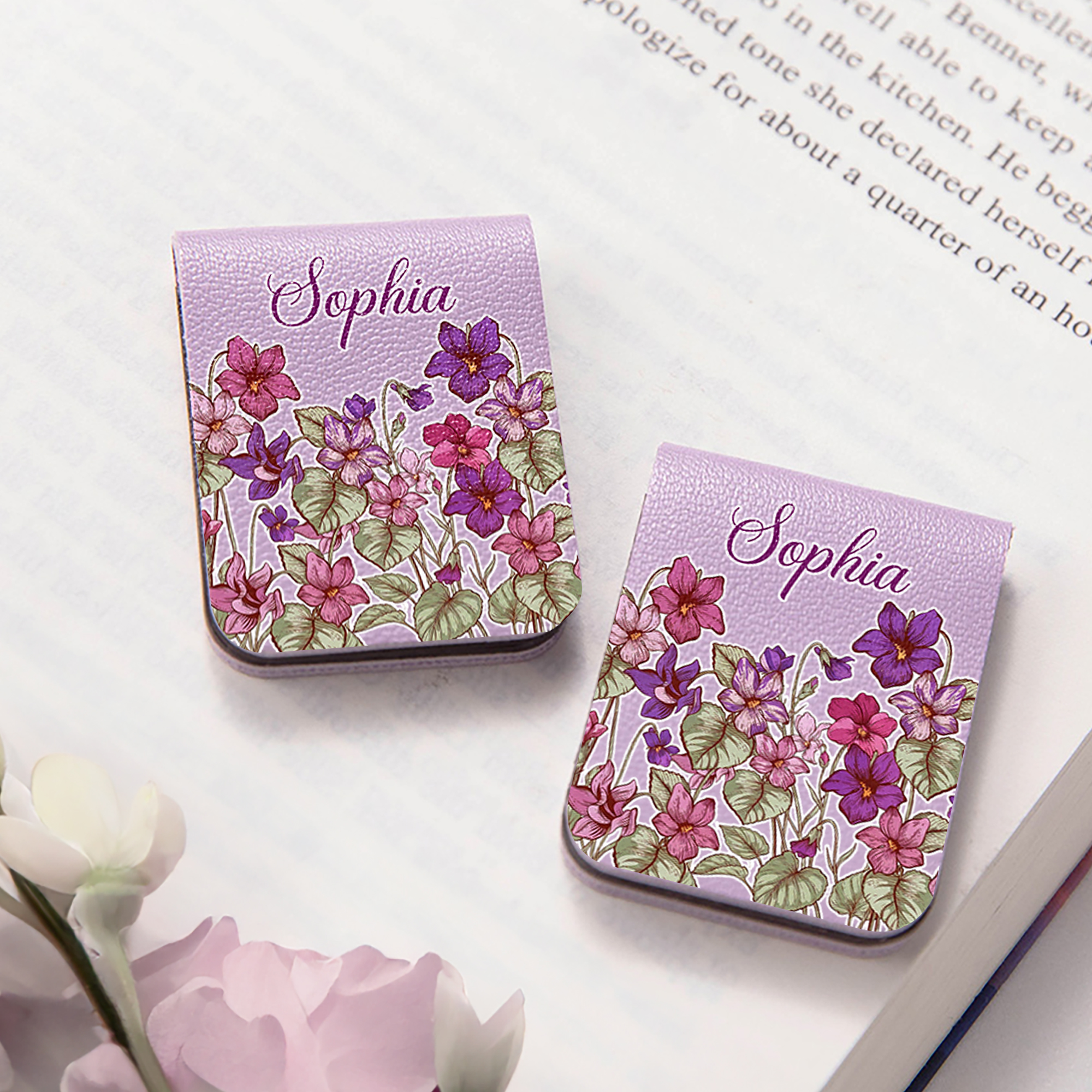 Personalized Birth Flower Magnetic PU Leather Bookmark Clip with Name ...