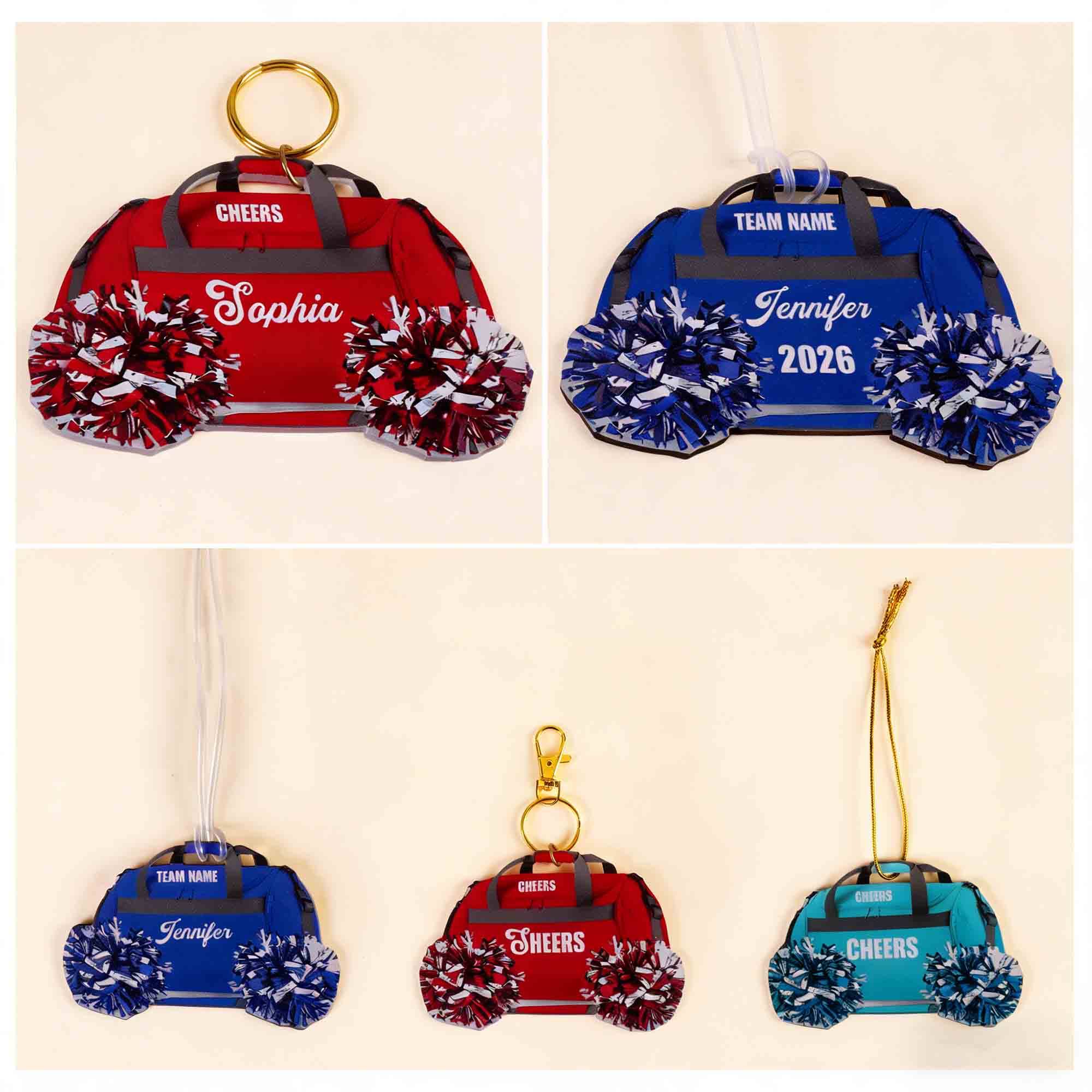 Personalised Cheerleading Backpack Pom-Pom Keychain with Name Team Name ...