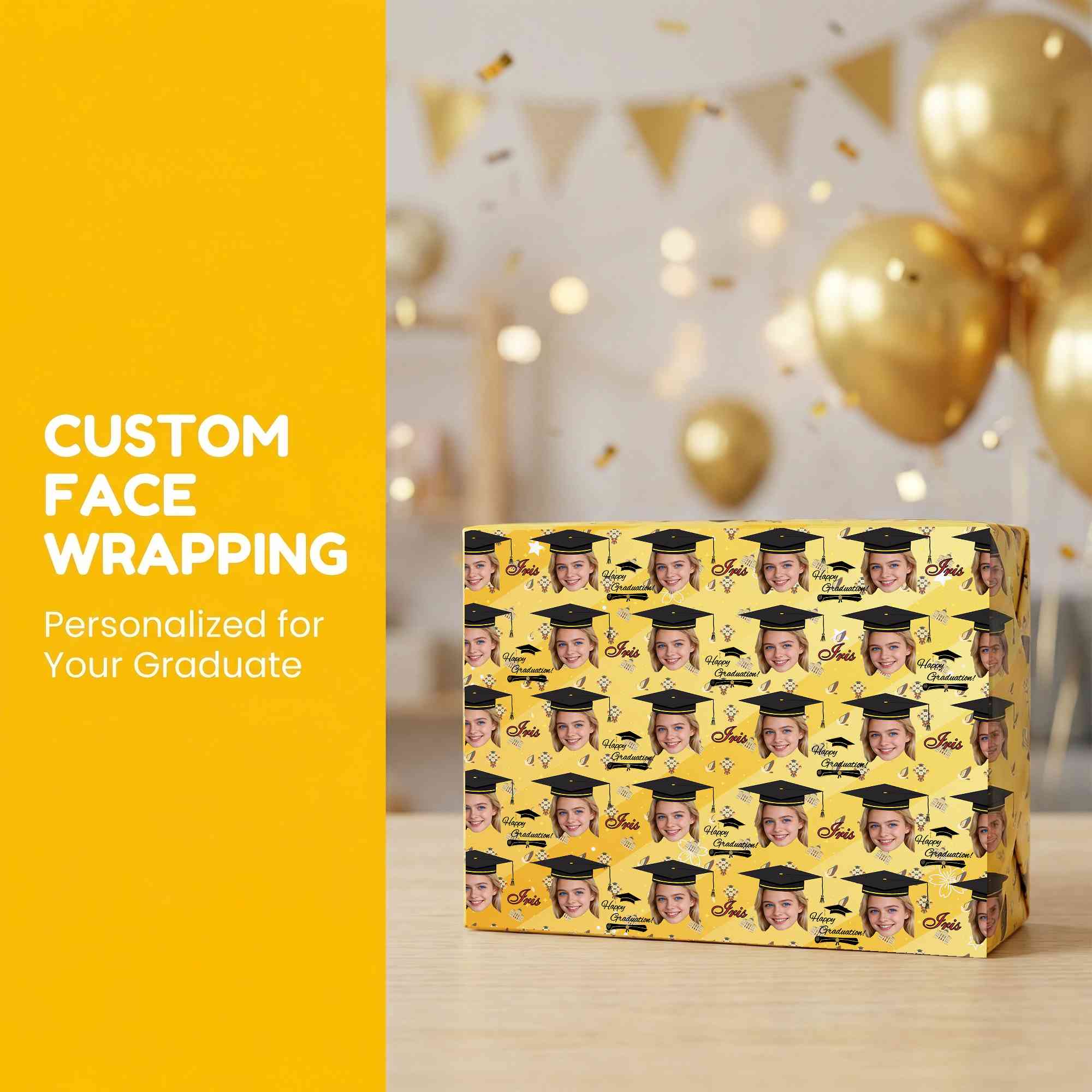 Personalized Face Photo Graduation Cap Wrapping Paper with Name ...
