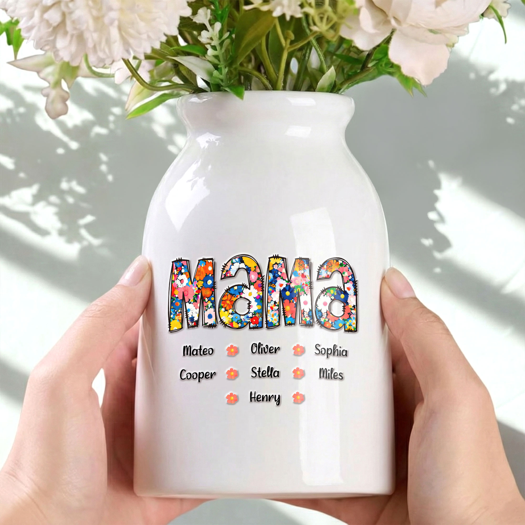 Personalized Retro Floral Title Ceramic Flower Vase with 1-12 Names ...