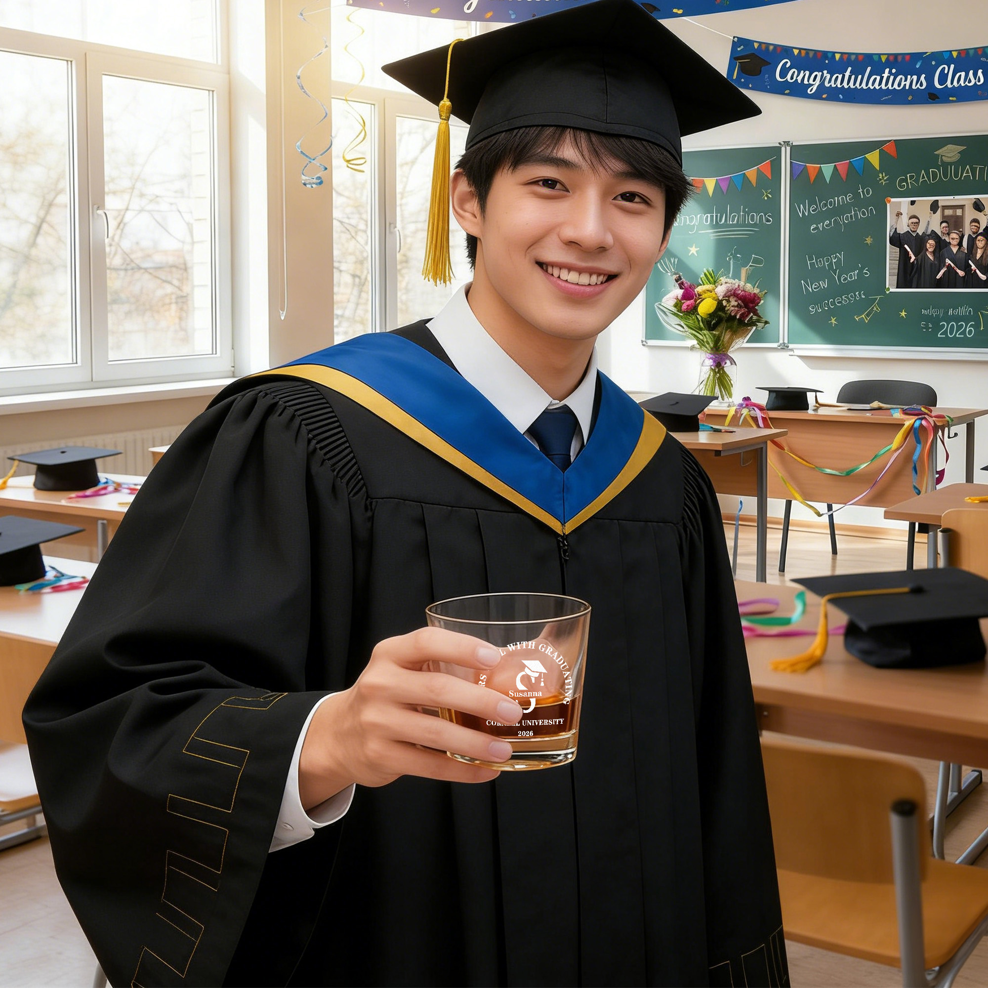 Personalized Graduation Cap Whiskey Decanter and 4 Glasses with Name ...