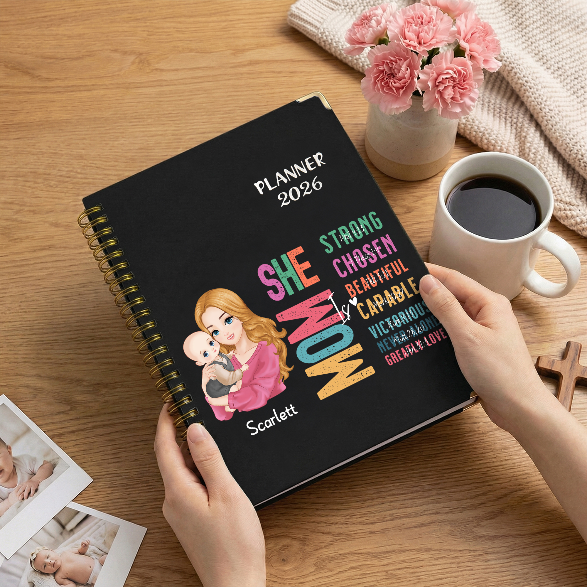 Personnalisé She Is Mom Bible Verse Cartoon 2026 Planner Spiral A5 ...