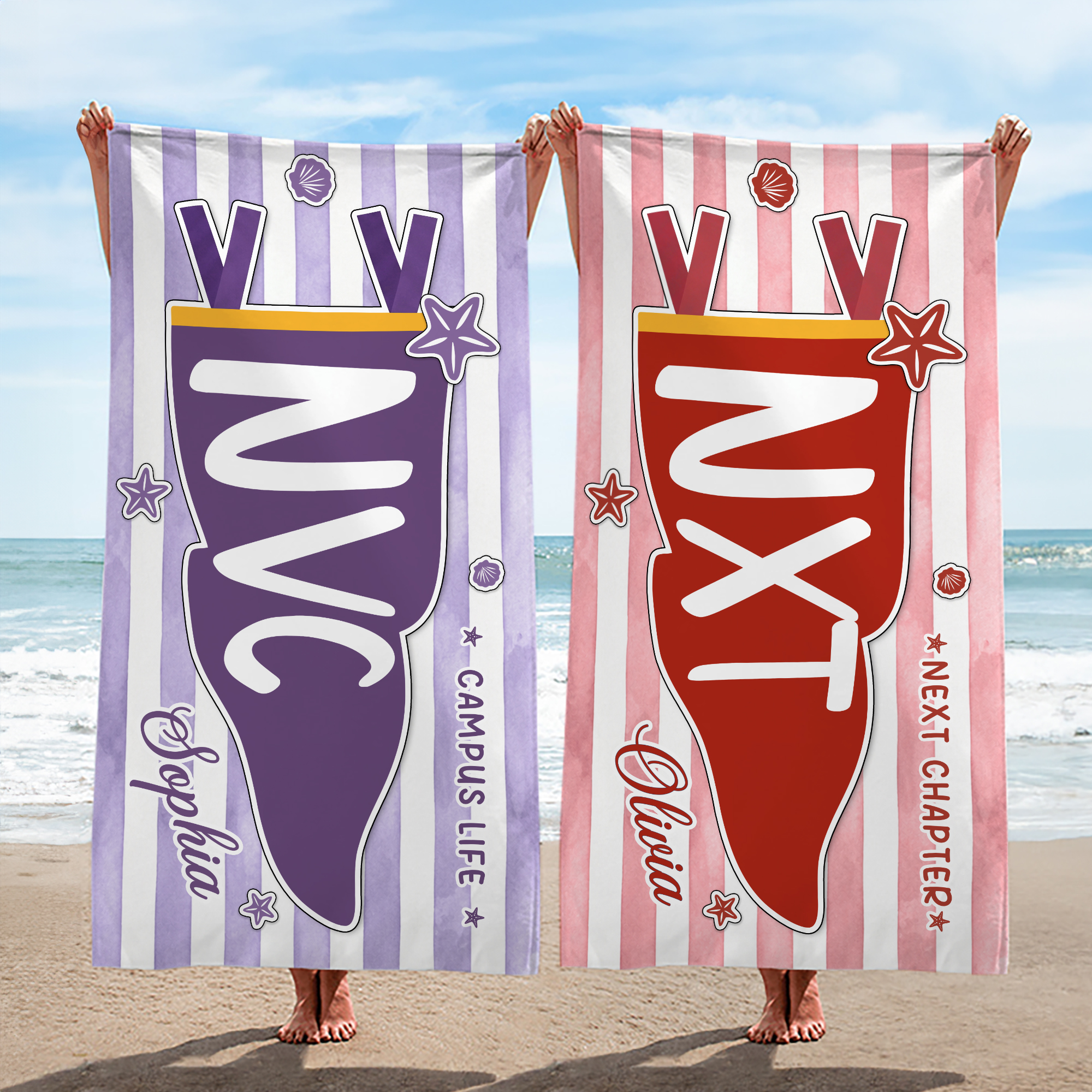 Personalized Pennant Quick Dry Oversized Beach Towel with School Name ...