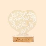Heart Shaped LED Night Lamp with Wooden Base Anniversary Gift - CALLIE