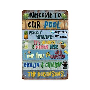 Personalized Welcome Grilling Chilling Name and Place Metal Sign Wall ...
