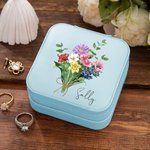 Personalized Watercolor Birth Flowers Bouquet Leather Jewelry Box with ...