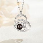 Personalized Double Heart Photo Projection Necklace Studded with ...