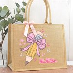 Personalized Coquette Pencil With Pink Bow Jute Tote Bag with Name ...