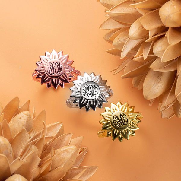 Personalized Monogram Sunflower Ring - CALLIE