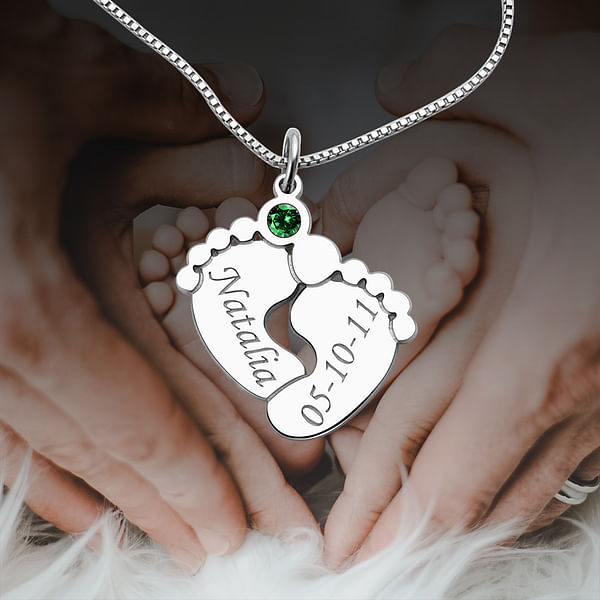 First Time Mom Feet Necklace Gifts with Baby's Name & Birth Date