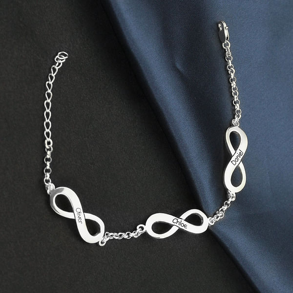 Personalized Triple Infinity Name Bracelet Sterling Silver