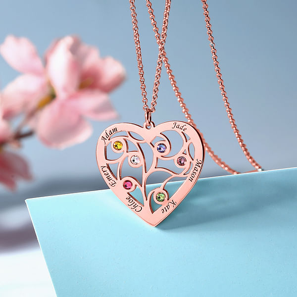 Heart Family Tree Necklace With Birthstones and Names - CALLIE