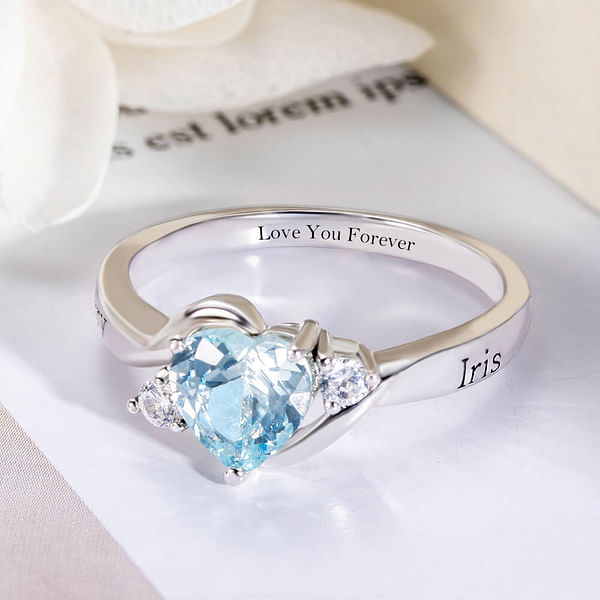 Personalized Heart Birthstone Promise Sterling Silver Ring with ...
