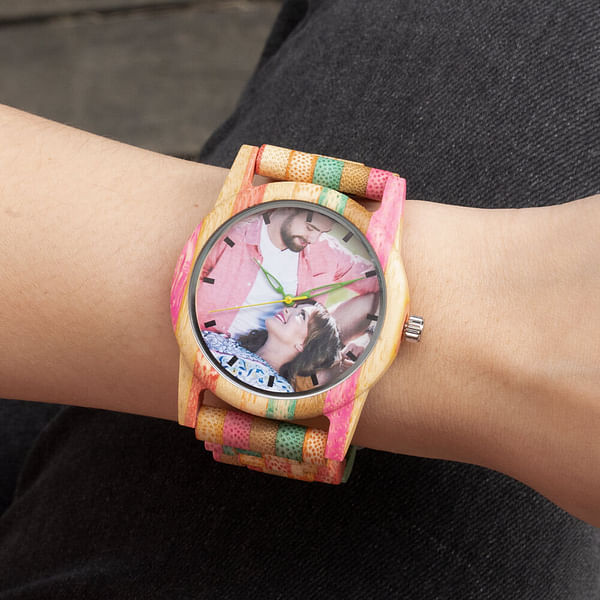 Personalized Colorful Bamboo Photo Watch Back Engraving - CALLIE