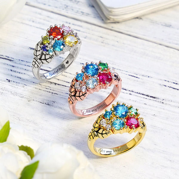 Mother's Garden Ring with Family Flower Shaped Birthstone - CALLIE