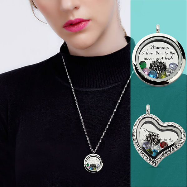 Personalized Engraved 1-7 Birthstones Family Tree Floating Living ...