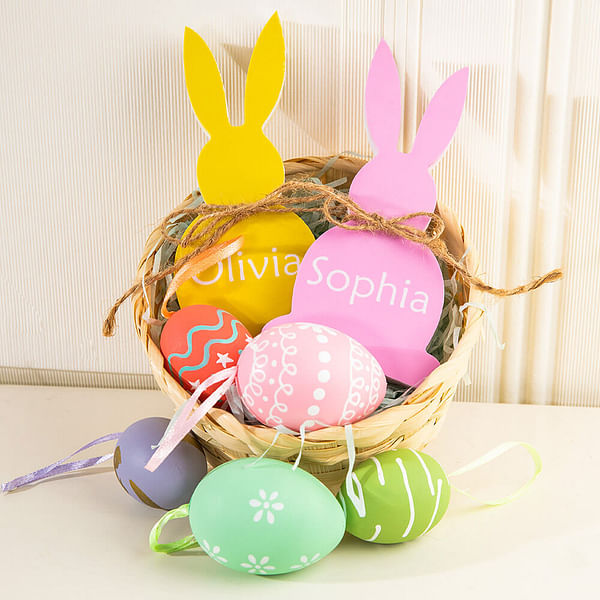 Personalized Wooden Painting Name Easter Bunny Decor With A Rope - CALLIE