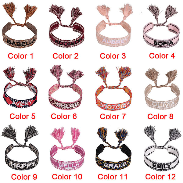 Personalized Embroidered Woven Friendship Bracelet - CALLIE