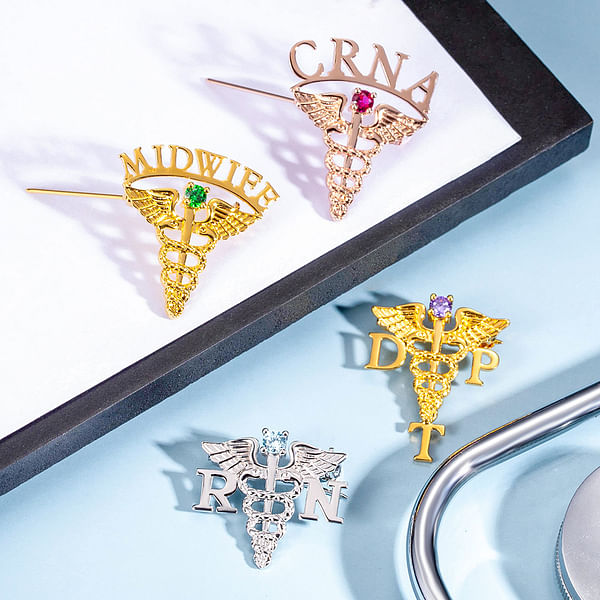 Personalized Medical Graduation Caduceus RN Nurse Pin with Birthstone ...