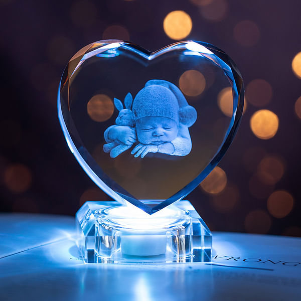 3D Heart Photo Crystal Engraving with LED Light Base - CALLIE