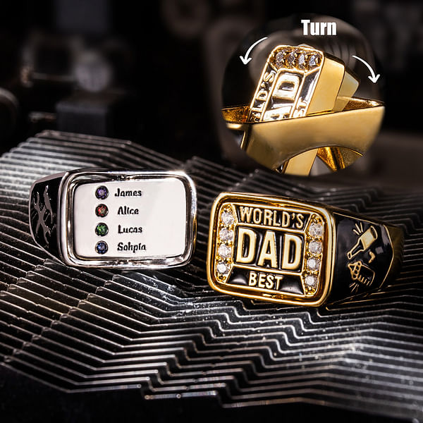 Customized Dad Ring With Birthstone and Text - CALLIE