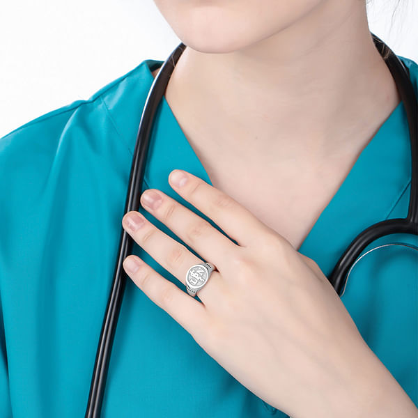 Custom Medical Symbol Signet Rings in Sterling Silver - CALLIE