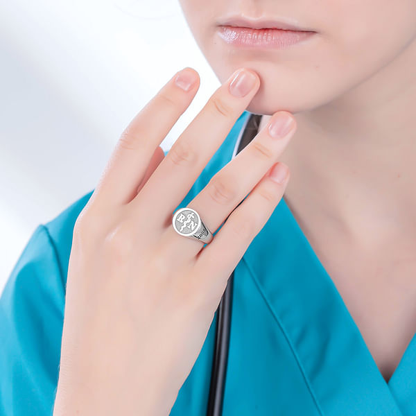 Custom Medical Symbol Signet Rings in Sterling Silver - CALLIE