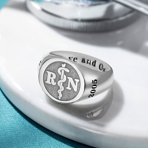 Custom Medical Symbol Signet Rings in Sterling Silver - CALLIE
