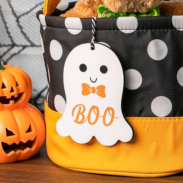 Customised Halloween Boo Ghost Name Candy Bag Tags - CALLIE