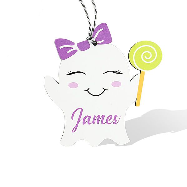 Customised Halloween Boo Ghost Name Candy Bag Tags - CALLIE