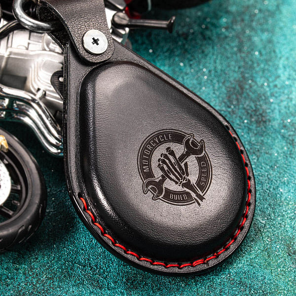 Personalized Motorcycle Fob Leather Cover Keychain with Engraved Logo ...