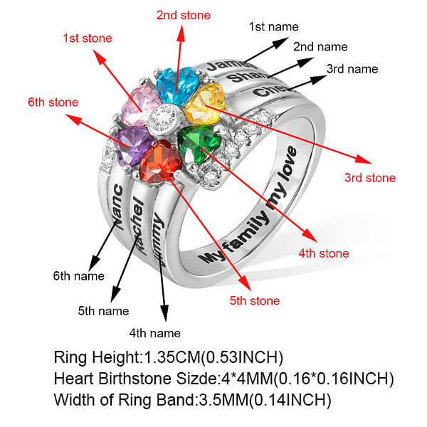 Engraved Heart Assortment Birthstones Sterling Silver Ring Callie