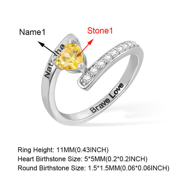 Engraved Heart Assortment Birthstones Sterling Silver Ring Callie