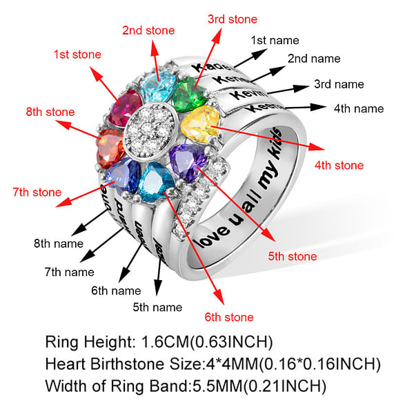 Engraved Heart Assortment Birthstones Sterling Silver Ring Callie