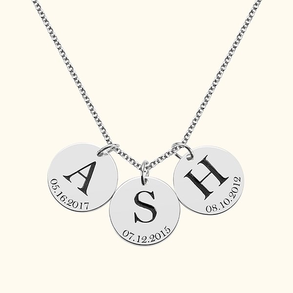 Personalized Charmed Initial and Date Disc Necklace