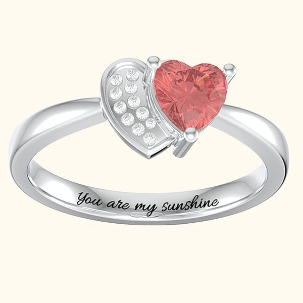 Double Heart Promise Ring For Her with Engraving and Birthstone in ...