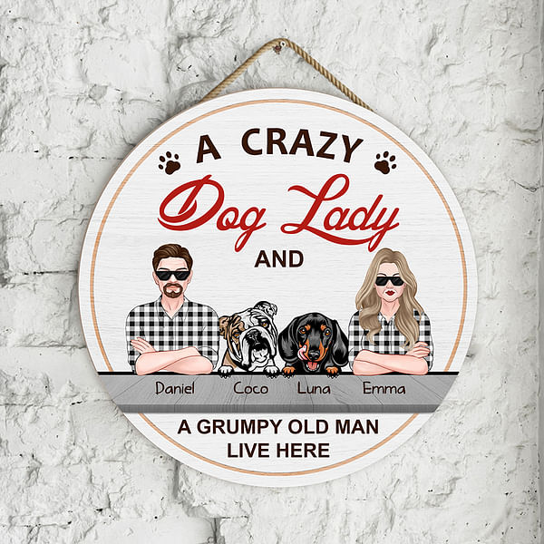 Personalized Welcome Door Sign Wooden Crazy Dog Lady And Grumpy Old Man ...
