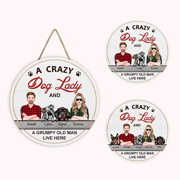 Personalized Welcome Door Sign Wooden Crazy Dog Lady And Grumpy Old Man ...
