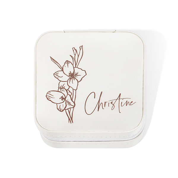 Personalized Leather Name Birth Flower Jewelry Box for Women Girls - CALLIE