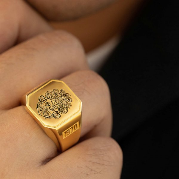 Personalized School Logo Crest Coat of Arms Ring Engraved Square Signet ...