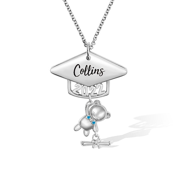 Personalized Bear Graduation Name Necklace with Birthstones for Her ...