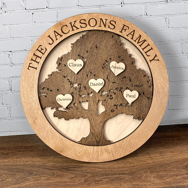 Personalized 3D The Family Tree Wooden Sign with 1-9 Engraved Names ...